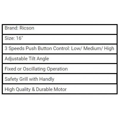 Ricson Electric Table Fan 16"/40cm - RF-252 | PGMall