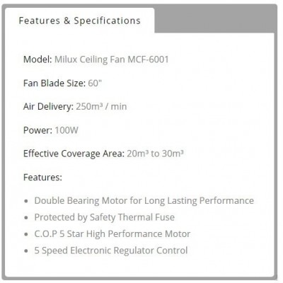 Milux 60" Regulator Type Ceiling Fan - MCF-6001 | PGMall