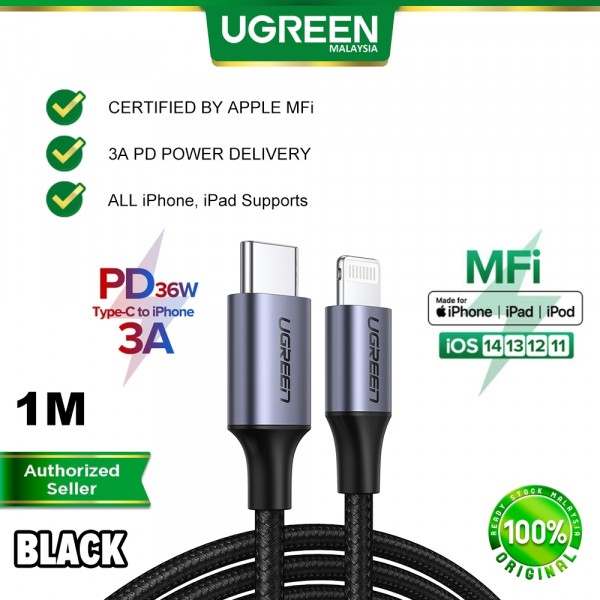 UGREEN USB Type C To Lightning MFi Cable 36W PD Power Delivery Quick ...