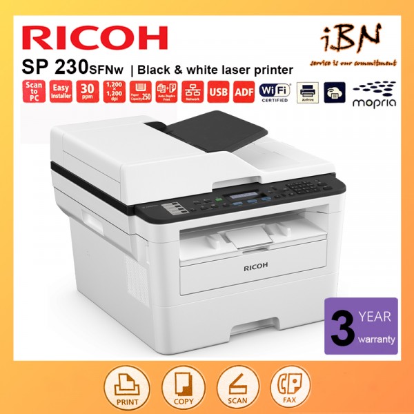 RICOH SP230SFNW SP230DNW MONO ALL IN ONE PRINTER WITH FAX ( Print , Scan , Copy , WiFi , Fax ...