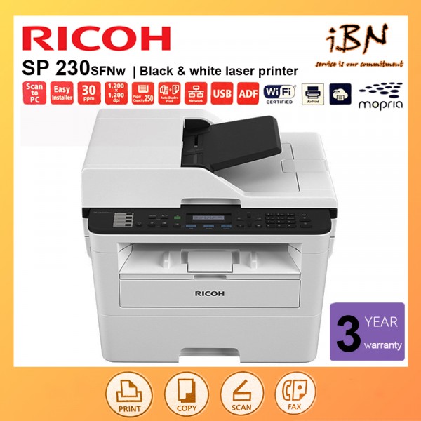 RICOH SP230SFNW SP230DNW MONO ALL IN ONE PRINTER WITH FAX ( Print ...