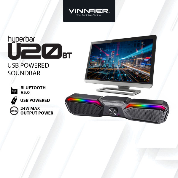 Hyperbar U20 BT USB Powered Soundbar with Design Gaming Bluetooth Aux ...