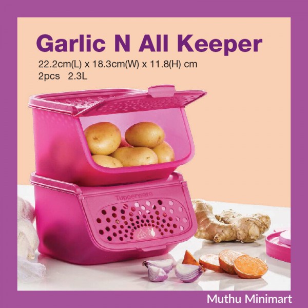 Original Tupperware Garlic N All Large Set Garlic Onion Container Bekas ...