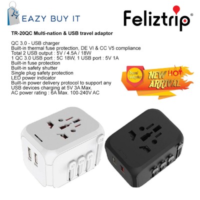 【READY STOCK】 FELIZTRIP Multi-Nation & USB Travel Adaptor with Type-C ...