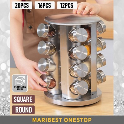 STAINLESS STEEL SPICE RACK CAROUSEL Rotatable Spice Jar Spices Can ...