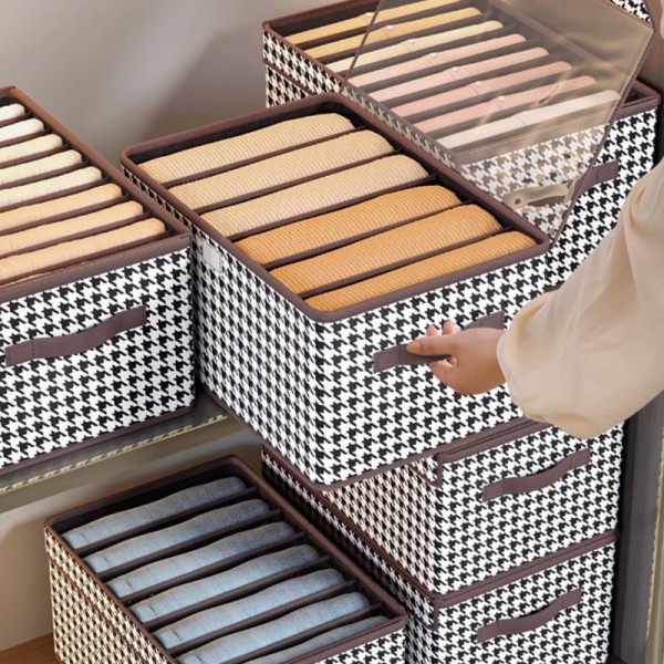 Transparent Cover Clothes Storage Box Foldable Multi Grid Pant Trouser ...