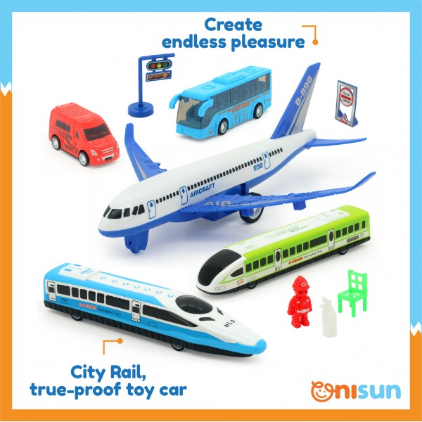 Children 5 in 1 Modern City Model Vehicles (Aeroplane, MRT, LRT, Bus ...