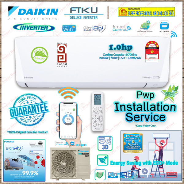 ((Pwp Install)) Daikin 1.0hp Deluxe Inverter Air Conditioner FTKU ...