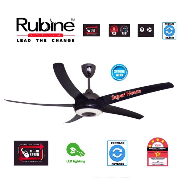Rubine Remote Control With LED Light Ceiling Fan RCF-ALTO-5BLN-GM (Gun ...