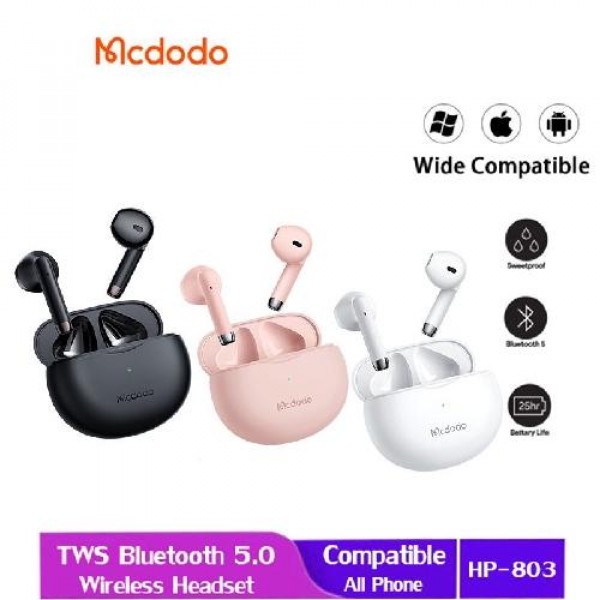 Mcdodo HP-803 TWS Earbus Lite Bluetooth Earphones Stereo Wireless 5.1 IPX4 Black | PGMall