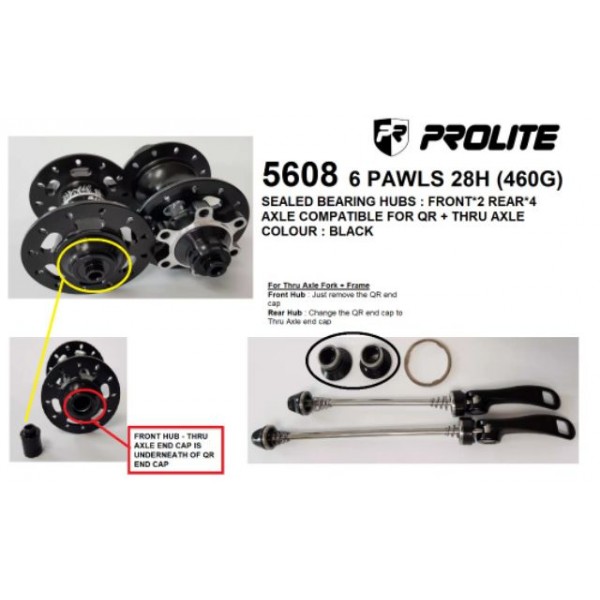 Prolite 6 sealed bearing Hub for 24 holes and 28 holes Black 24 holes ...