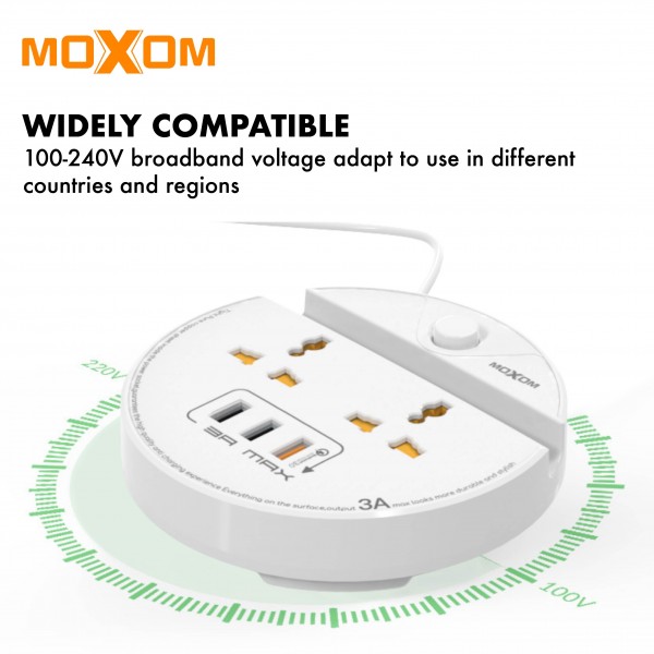 Moxom Power Strip 2 Universal Socket with 3 USB Output Qualcomm Quick ...