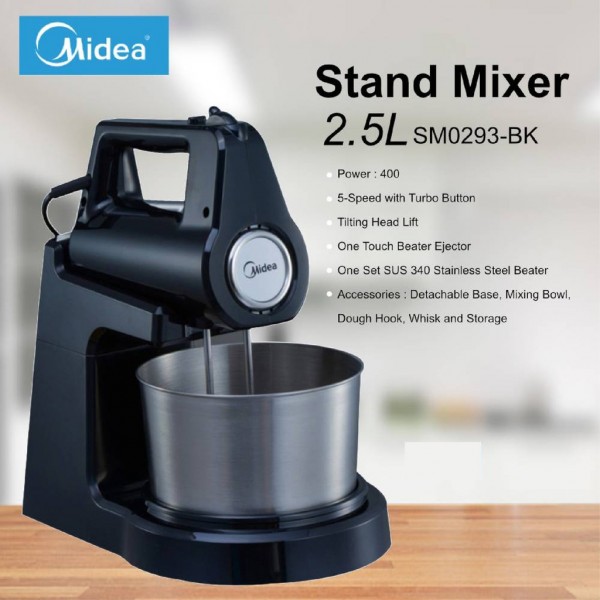 Midea Stand Mixer With 5 Speed & Turbo Button (400W) SM0293-BK | PGMall