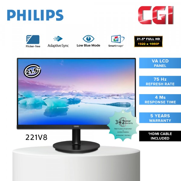 Philips 221V8 21.5 Full HD VA LED Monitor Black | PGMall