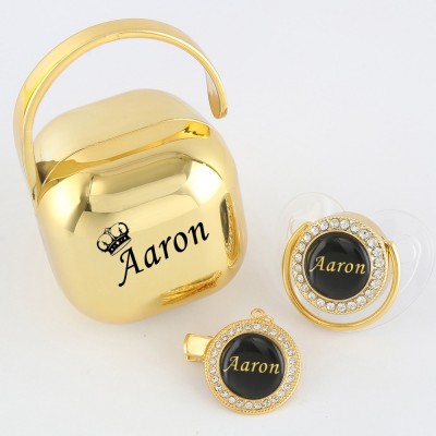 Any Name Personalized Gold Bling Pacifier Chain Clip Pacifier Box Set ...