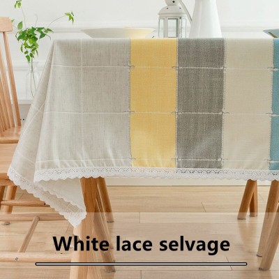 high quality cotton Linen Table cloth lace selvage PU coated waterproof oilproof NO-wash hotel ...