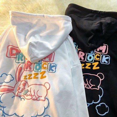 Ladies Oversize Cotton Colorful Cute White Rabbit Dream Rock Hoodie ...