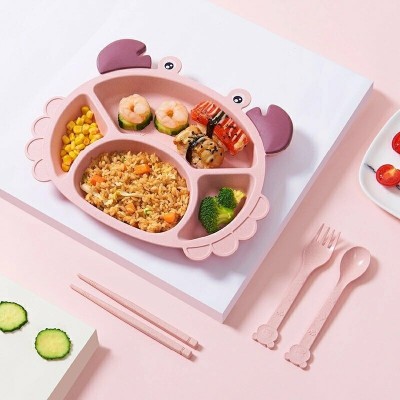 Baby tableware household cartoon whale divided plate wheat straw ...