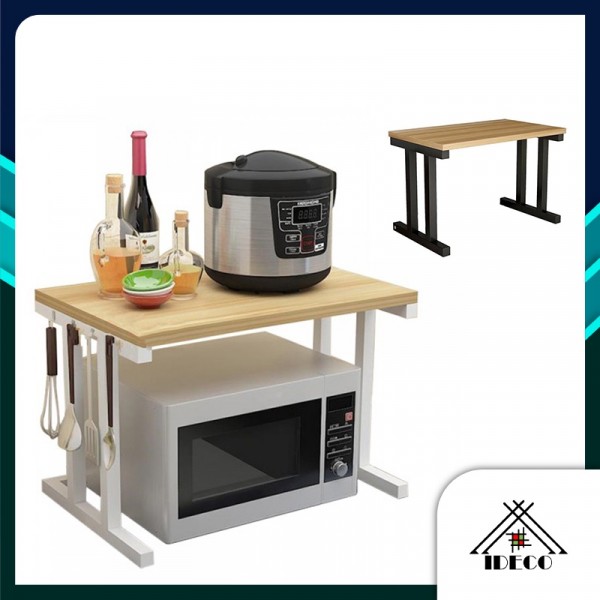 iDECO 2Tiers Oven Rack Straight Leg Wooden Microwave Shelf Kitchen ...