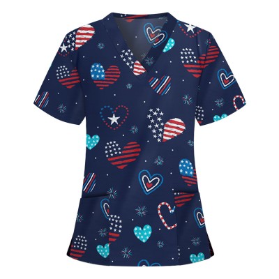 Heart Printed V-Neck Medical Uniforms Women's Fashion Short Sleeve ...
