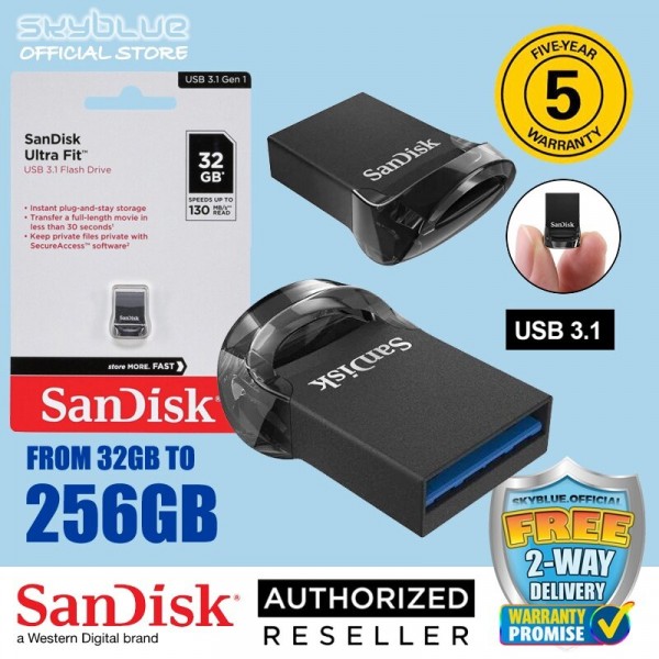 SanDisk® Ultra FIT CZ430 (256GB/128GB/64GB/32GB) Mini USB Drive 3.1 ...