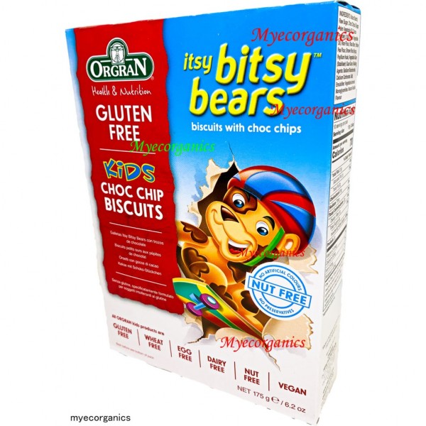 Orgran GLUTEN FREE Itsy Bitsy Bears Choc Chip Cookies 175G, EXP 7/2023 ...