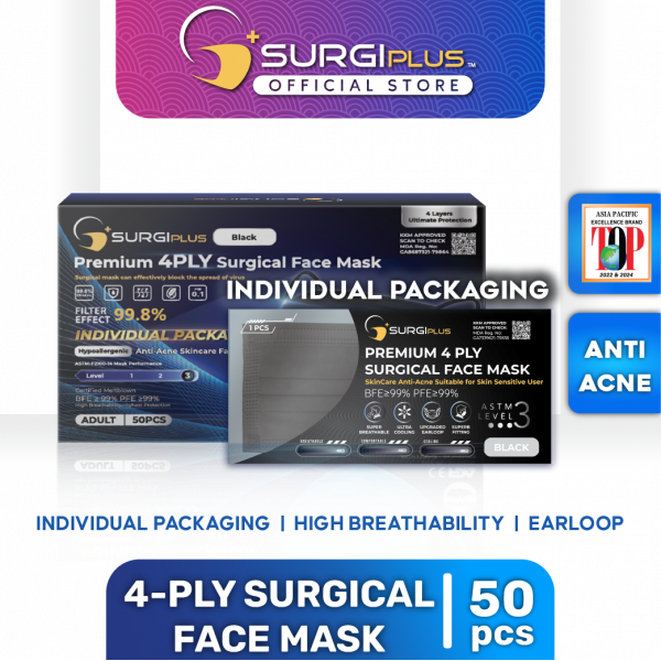 Surgiplus 4ply Surgical Face Mask 【NITRO BLACK】 | PGMall