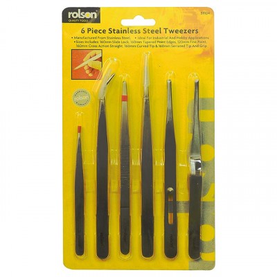 Rolson Stainless Steel Tweezer Set (6 Pcs) 59104 | PGMall