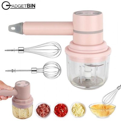 3 In 1 Wireless USB Rechargeable Electric Chopper Hand Mixer Egg Beater ...