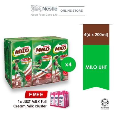Nestle Milo Active-Go UHT 6x200ml, Buy 4 Free 1 Cluster JUST MILK Full ...