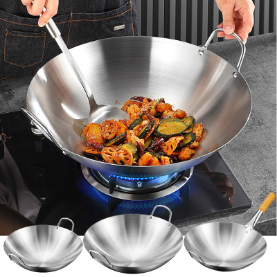 TOPMALL Frying Wok Cooking Stainless Steel Pan Pot Gas Stir Fry Kitchen ...