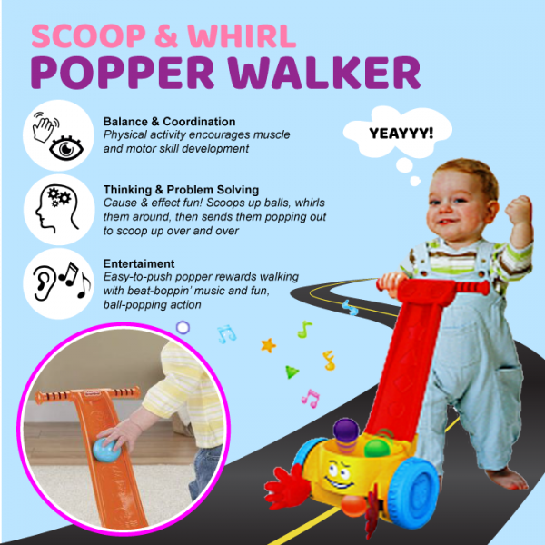 JOYIES Baby Popper Walker Scoop & Whirl Ball With Sound and Music Learn ...