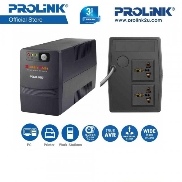 PROLiNK PRO700SFC 650VA UPS with AVR / Super Fast Charging 3-Year ...