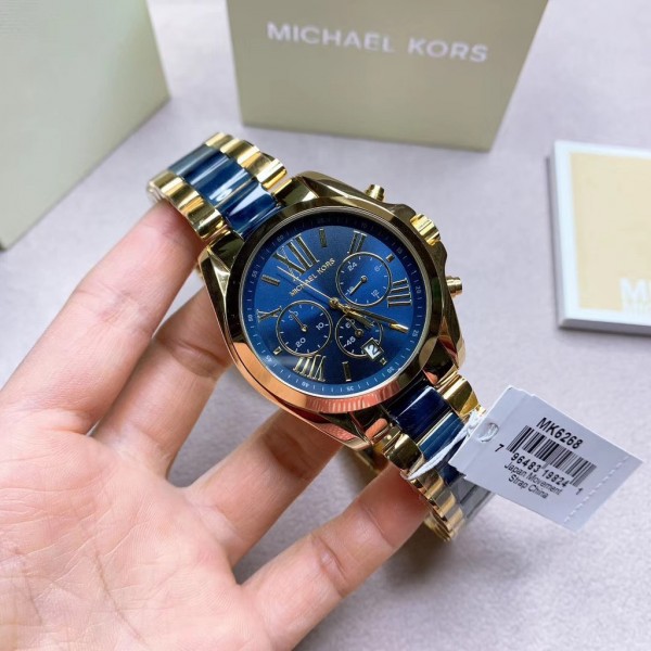 Authentic Michael Kors Women Bradshaw Blue Dial Gold Stainless Steel ...