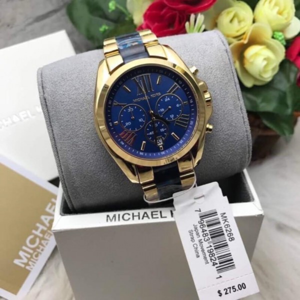 Authentic Michael Kors Women Bradshaw Blue Dial Gold Stainless Steel ...
