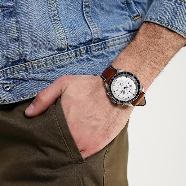 Authentic Fossil Men Sport 54 White Dial Brown Leather Watch CH3029 Jam ...