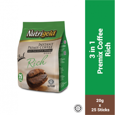 Nutrigold 3 In 1 Premix Coffee Rich 20g x 25 Sticks | PGMall