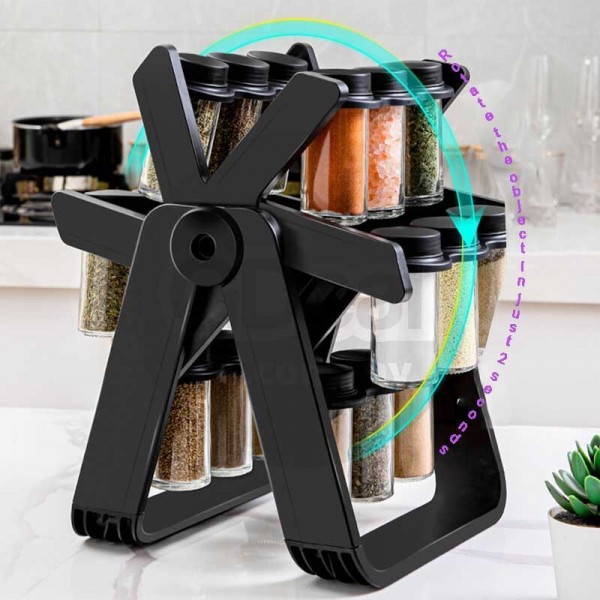 GDeal Ferris Wheel Rotatable Glass Seasoning Rack Set Seasoning Spice ...