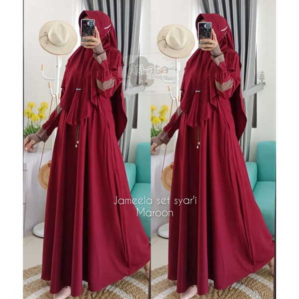 Jamela Set Syari Khaky Gamis Maroon 140 One Size | pgmall