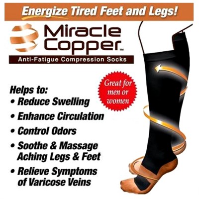 Miracle Copper Anti-Fatigue Compression Socks L/XL Black | PGMall