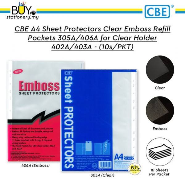 CBE A4 Sheet Protectors Clear/Emboss Refill Pockets 305A/406A for Clear ...