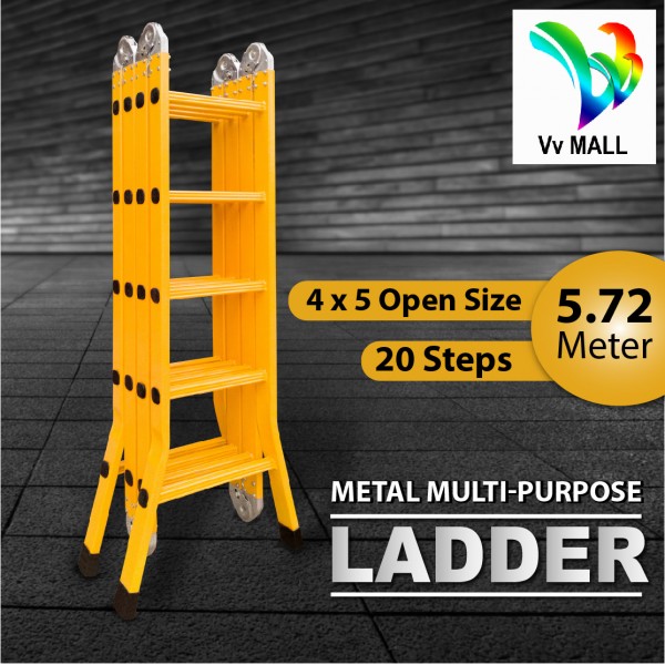 Vv MALL Multipurpose Metal Ladder 20 Steps Folding Ladder Medium Duty ...