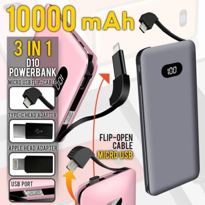 Aromate D10 10000mAh Powerbank - 3 IN 1 Interchangeable Charging ...