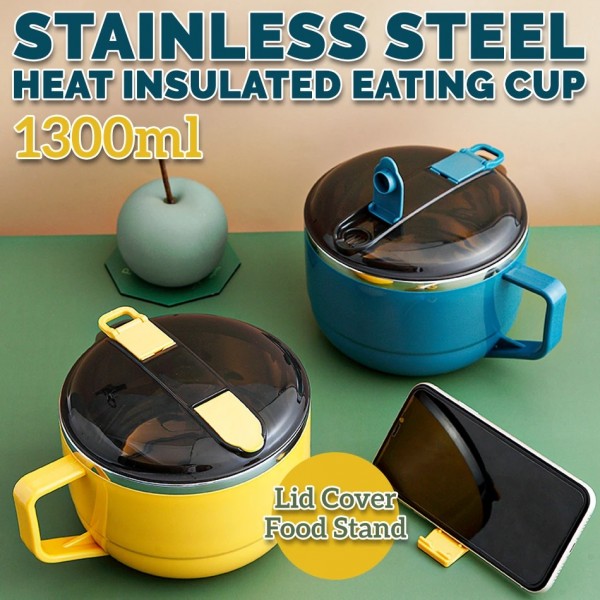 Aromate Stainless Steel Heat Insulated Food Storage Eating Cup with Lid ...