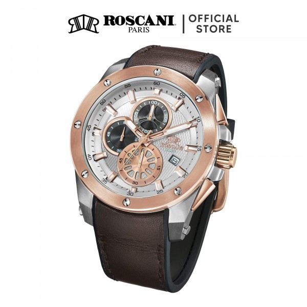 Roscani Paul 988 (Chronograph + WR10ATM) Leather Men Watch Rose Gold ...