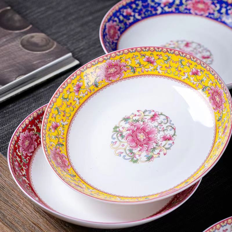 Chinese 8" Deep Dish Plate Porcelain Plate Set Pinggan Porcelain Dinner ...