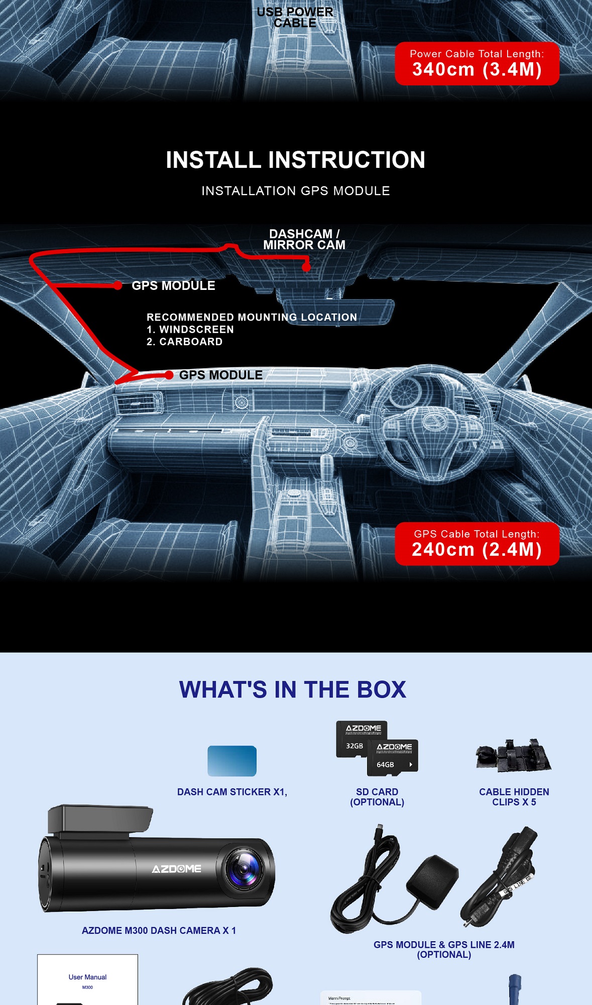 AZDOME M300 1296P Full HD Front DashCam Night Vision Smart Voice ...