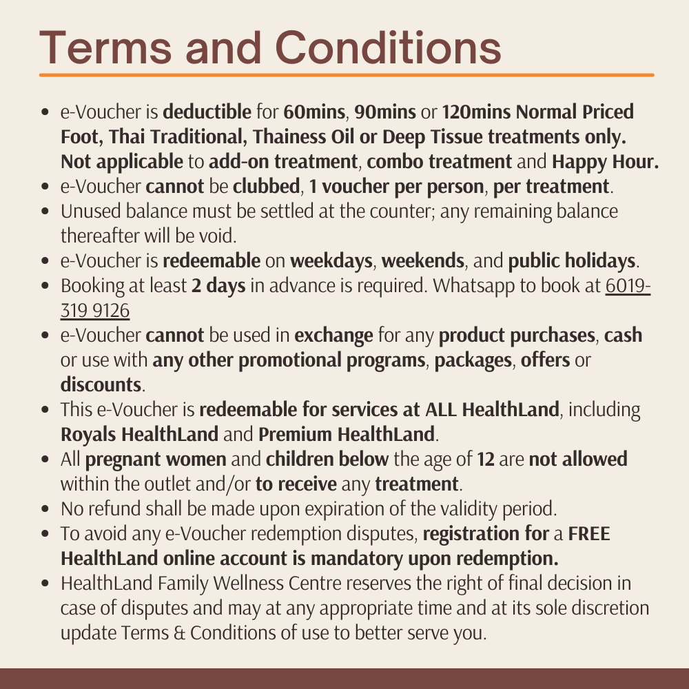 HealthLand RM50 e-Voucher (apply for 60/90/120mins Normal Price ...
