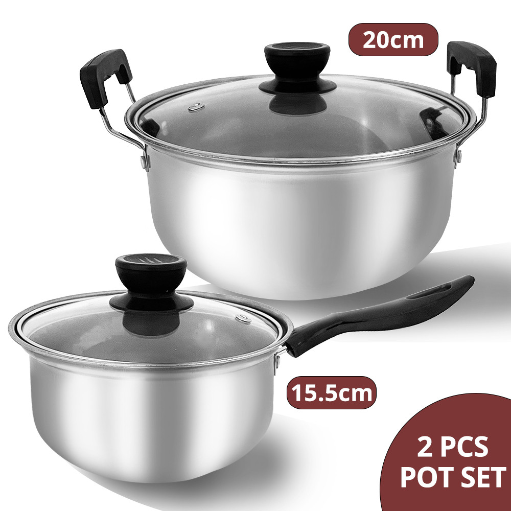 TOPMALL Stainless Steel Maggie Soup Pots 2Pcs Cooking Pot Set with Lid ...