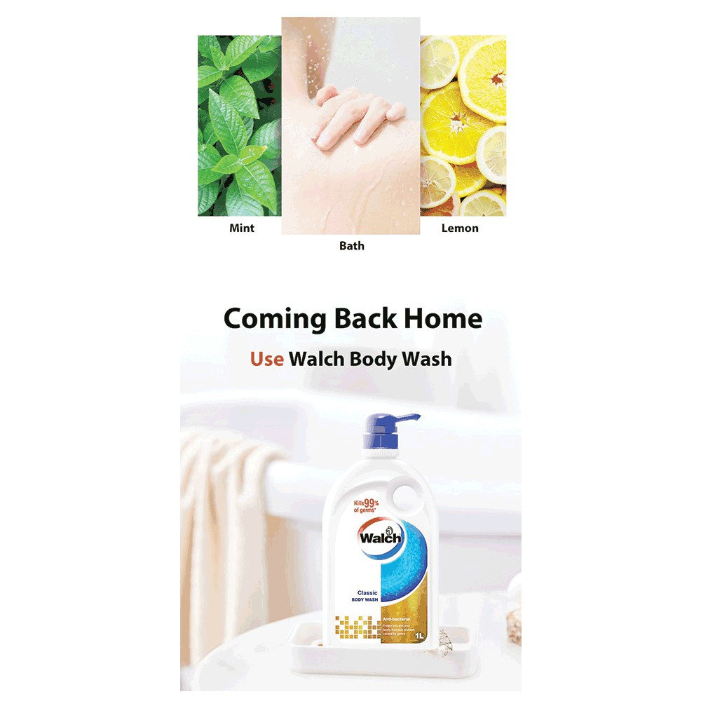Walch Anti-bacterial Body Wash (1L) Aqua | PGMall